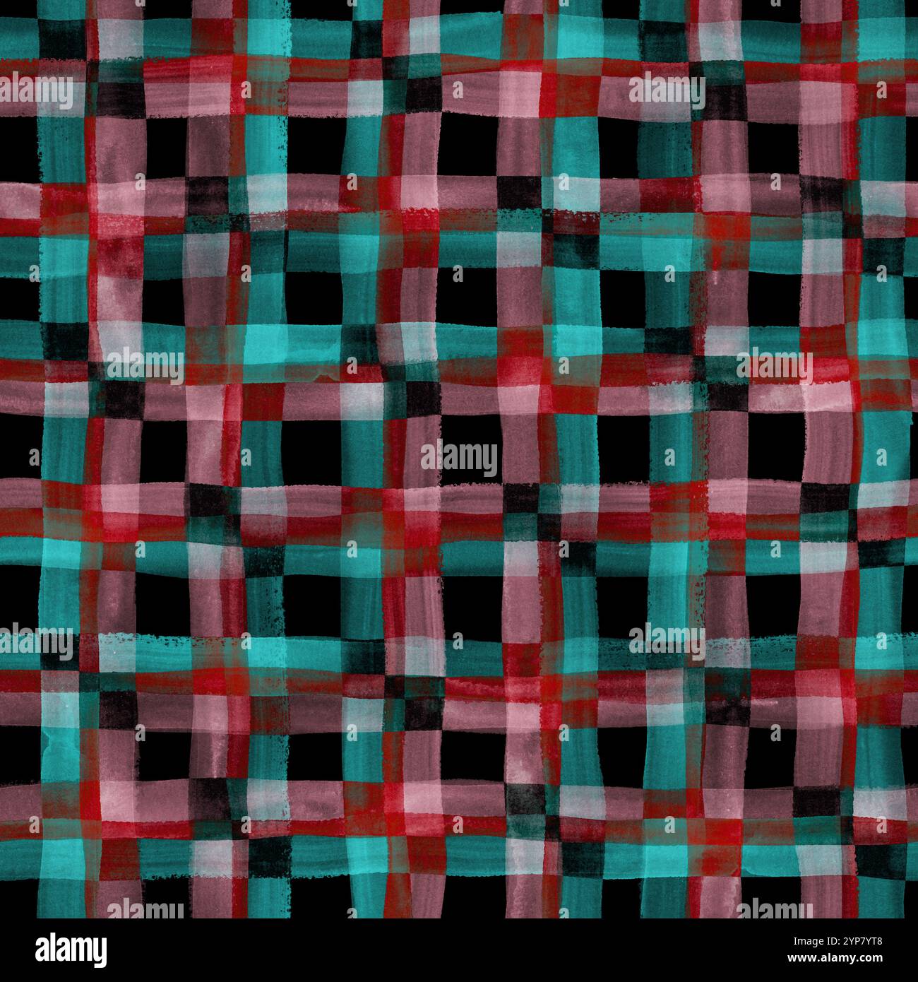 Watercolor stripe plaid gingham seamless pattern. Red green black color ...