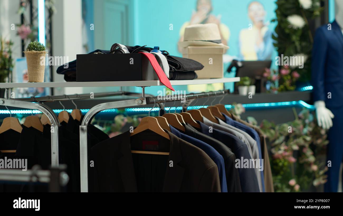 Fashion retail store displaying an assortment of chic seasonal clothes ...