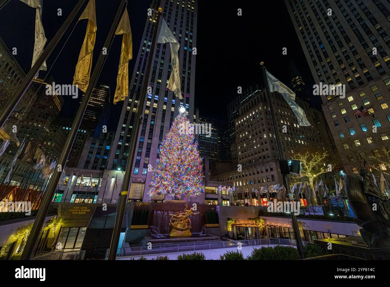 The iconic Rockefeller Center Christmas tree beautifully lit with ...