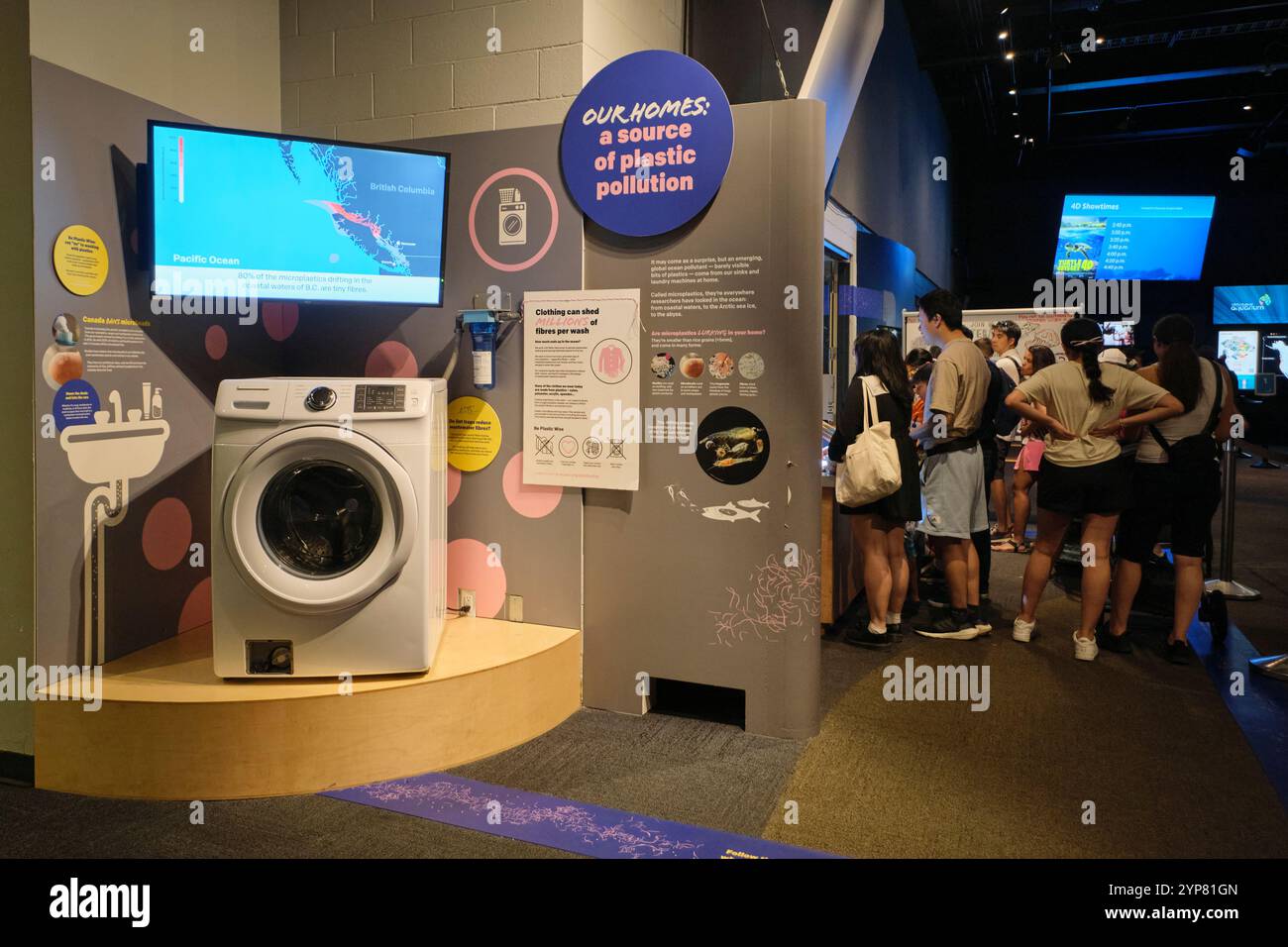 A display of a washing machine, part of an exhibit about microplastics ...