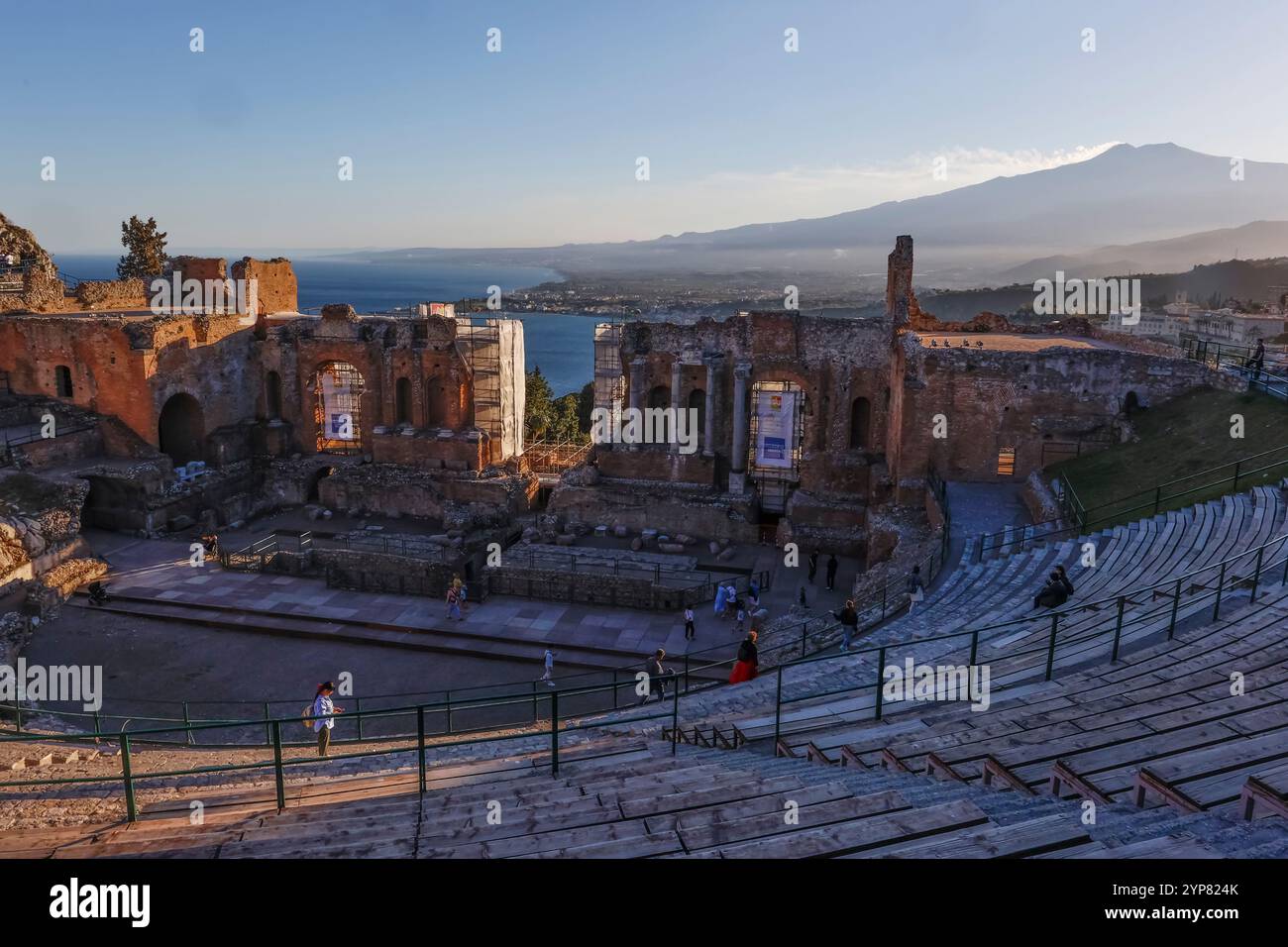 ancient Greek Roman Theatre of Taormina, With mount Etna Volcano in ...