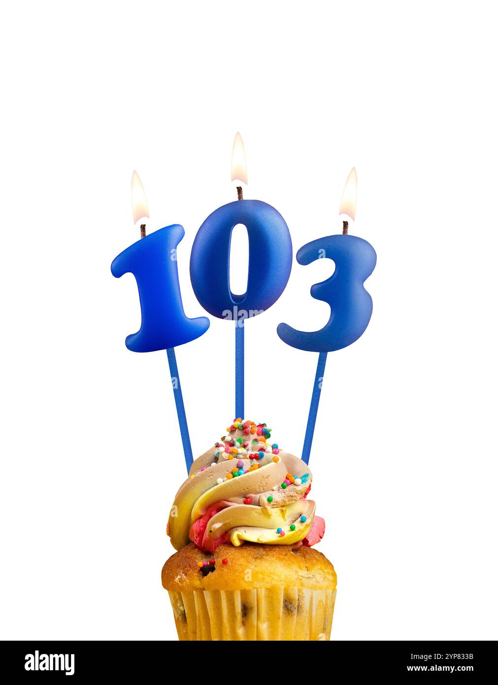 Blue number 103 candle - Birthday card on a white background Stock ...