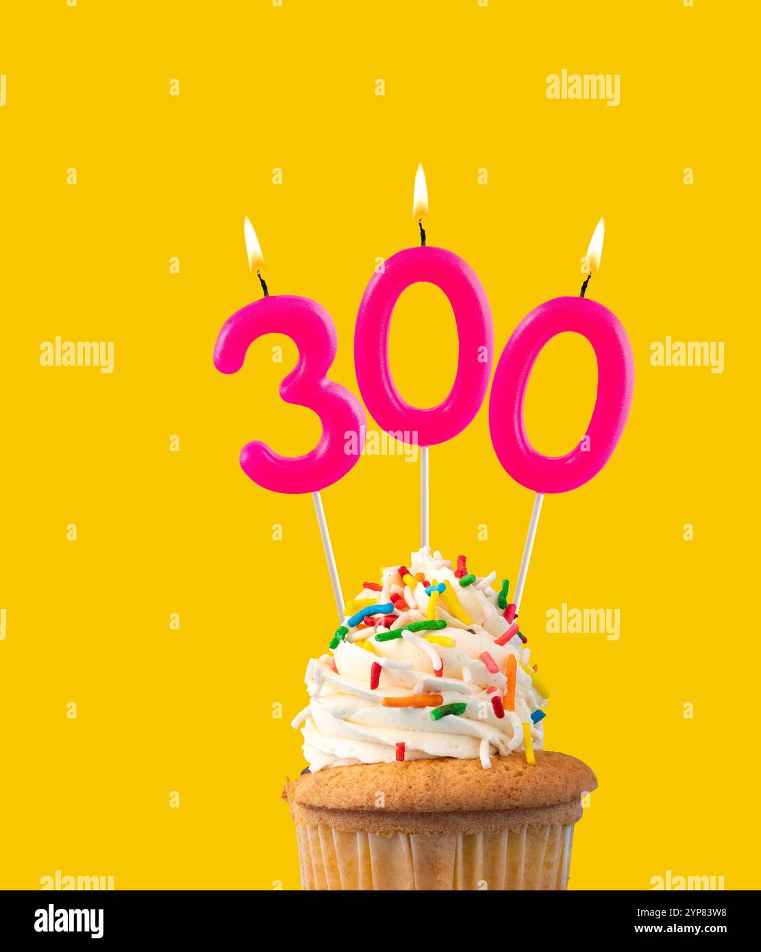 Candles forming the number 300 - Yellow background Stock Photo - Alamy