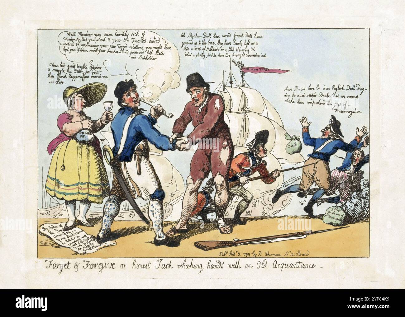 A funny humorous print coloured engraving of Forgive and Forget or ...