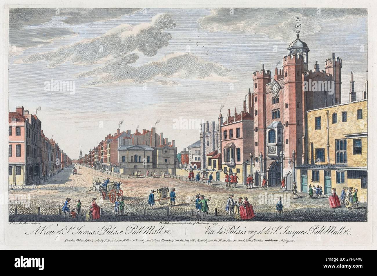 A georgian era print coloured engraving of general view of the St James ...