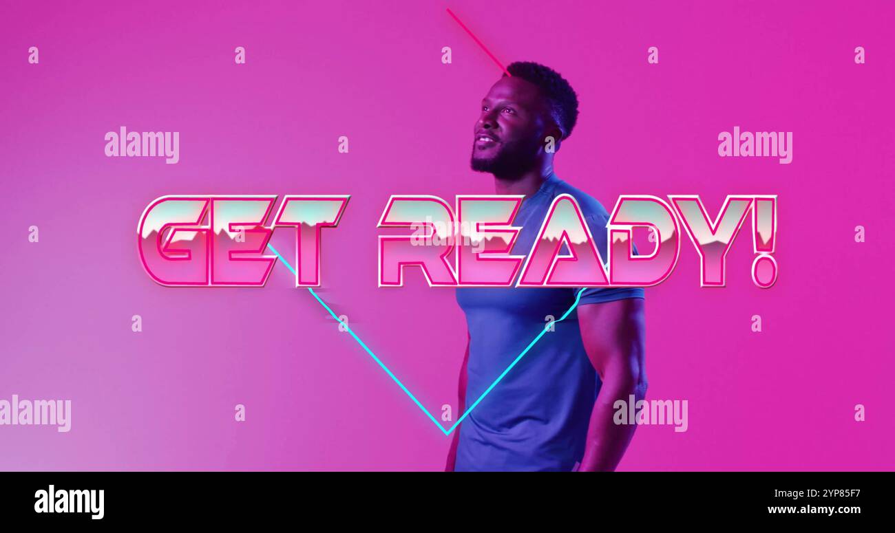 Get Ready text image over person holding tennis racket in neon pink ...