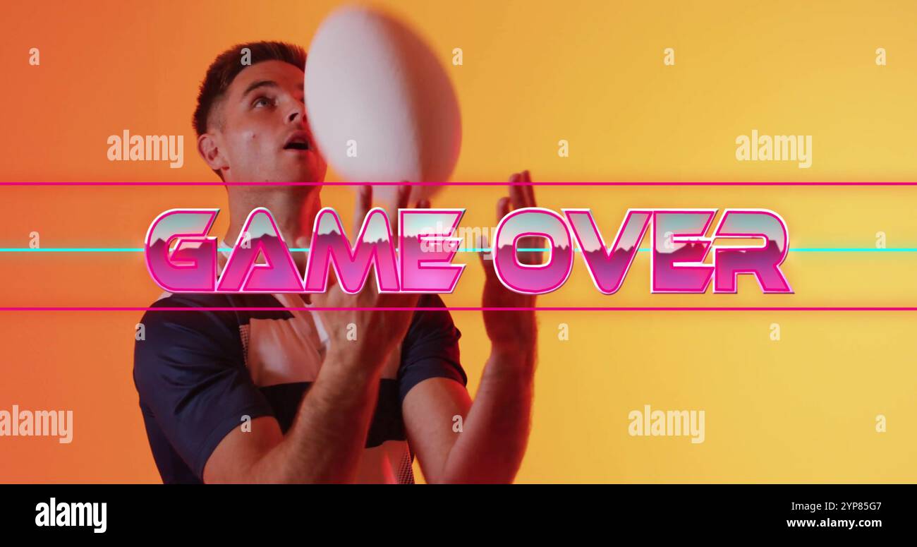 Game Over text image over surprised man in sports jersey. athlete ...