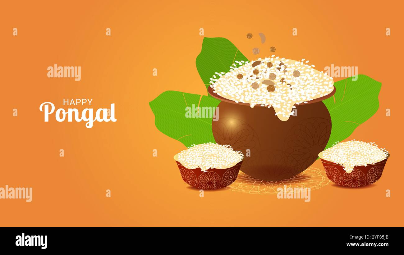 Happy Pongal harvest festival in India celebrate background. Sweet Rice ...