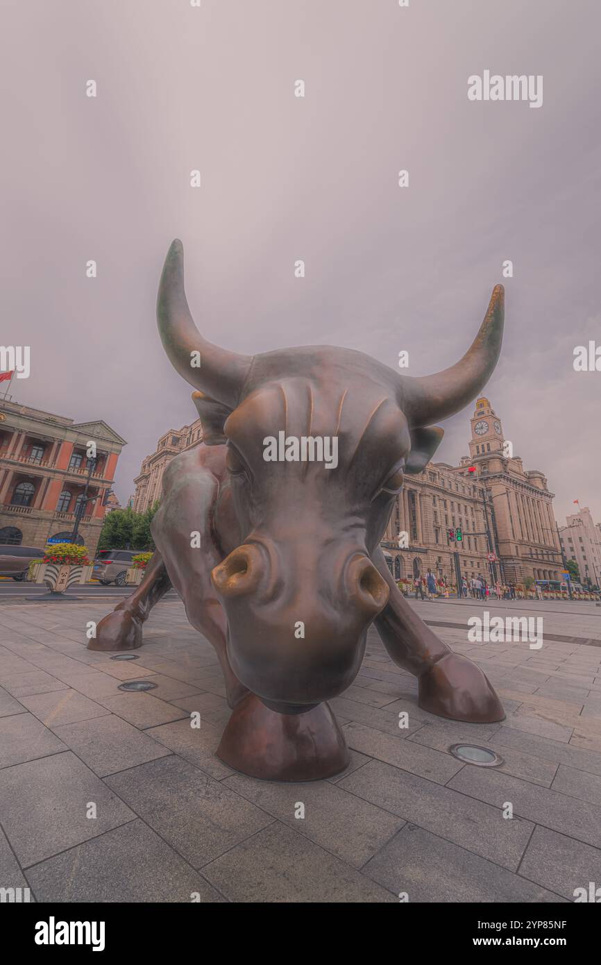 Shanghai, China - December 30, 2022: Bronze bull on The Bund in ...