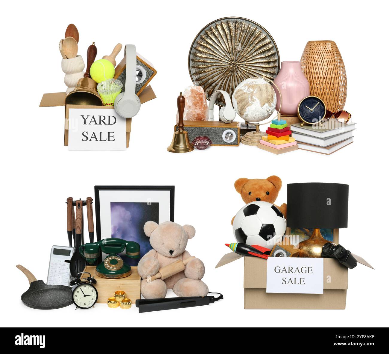 Garage or yard sale. Different stuff isolated on white, set Stock Photo ...