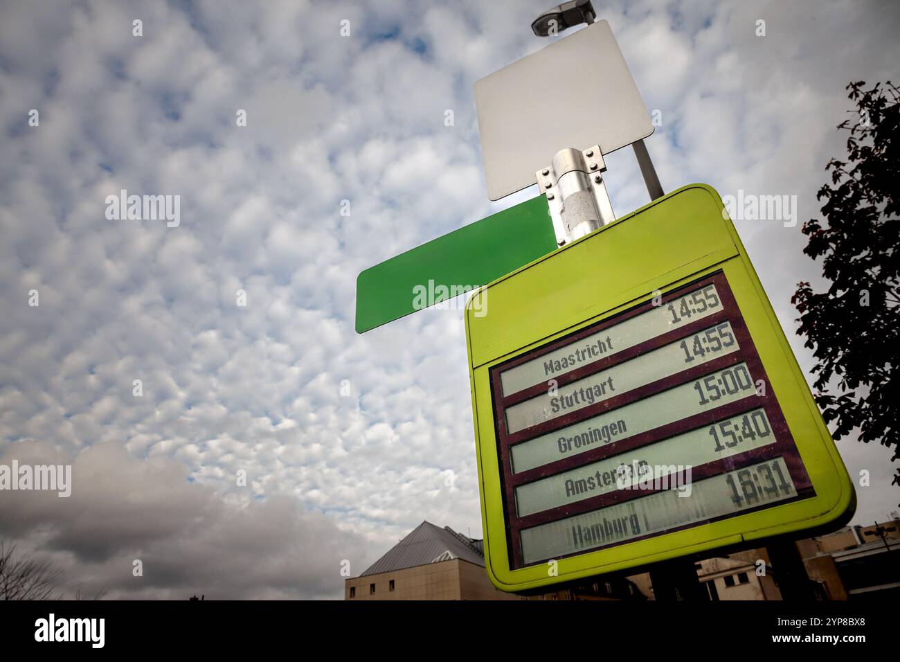 A German bus stop for intercity coach travel showing destinations to ...