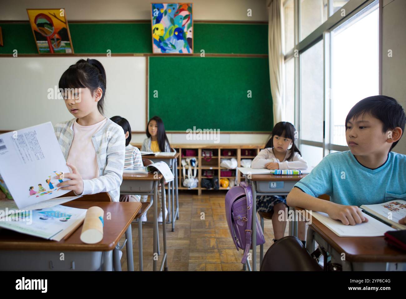 Primary schools students studying in a classroom Stock Photo - Alamy