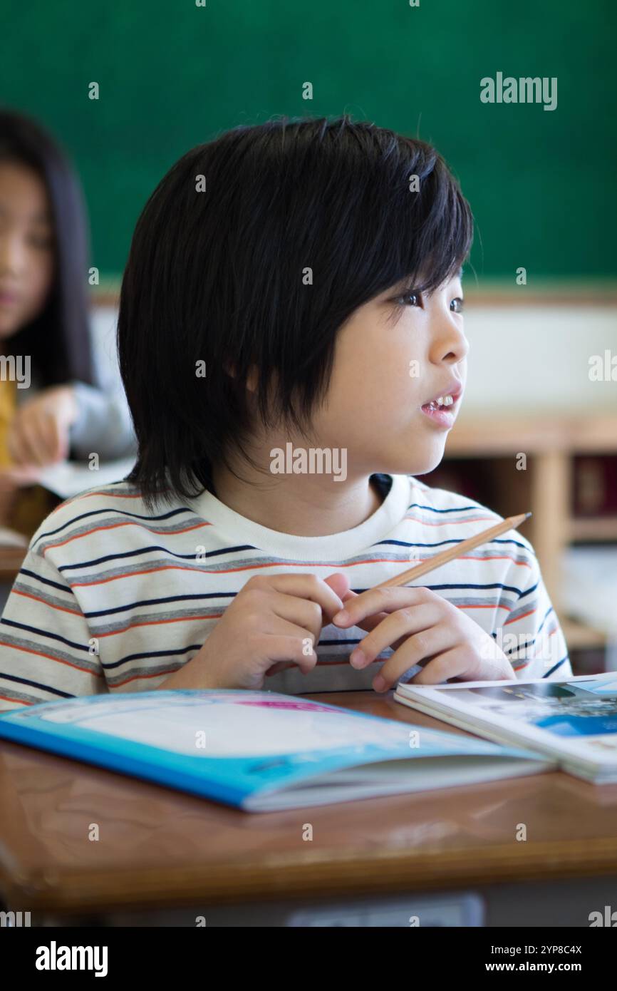 Primary schools students studying in a classroom Stock Photo - Alamy
