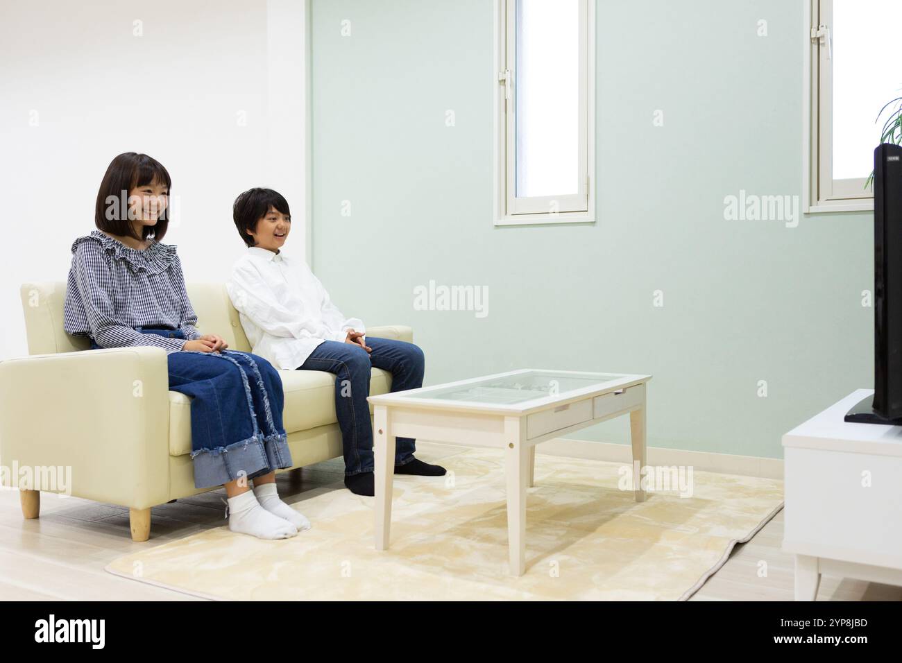 Junior high school student watching television Stock Photo - Alamy