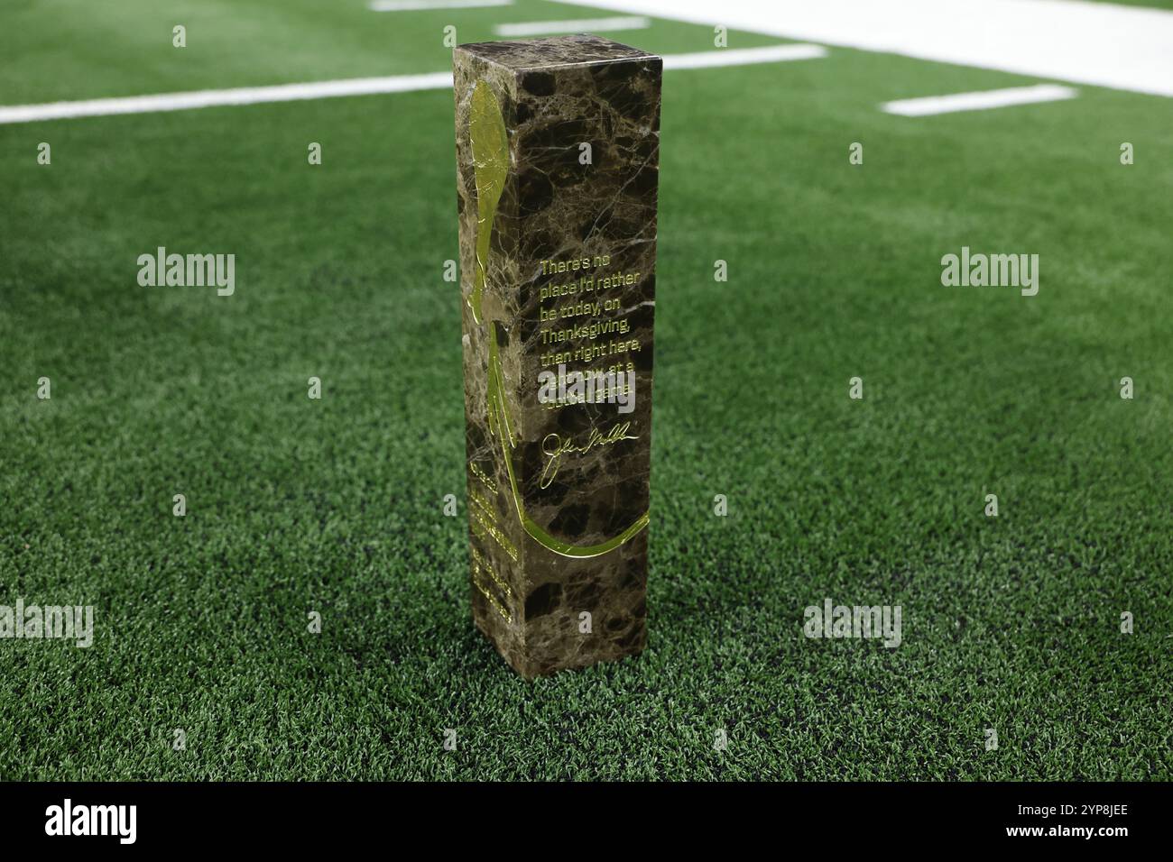 The John Madden Thanksgiving day trophy sits on the field after an NFL ...