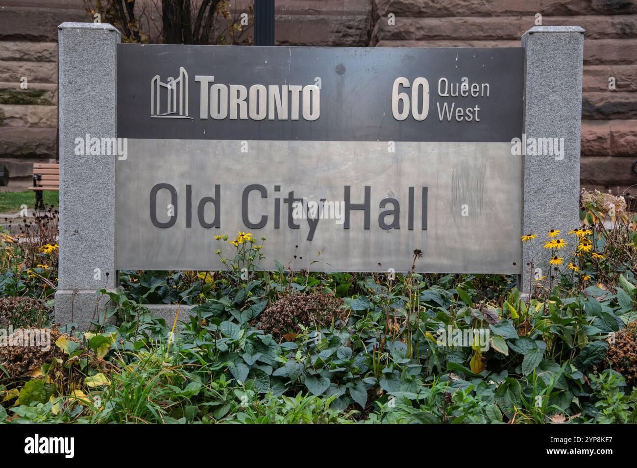 Old city hall sign on Queen Street West in downtown Toronto, Ontario ...