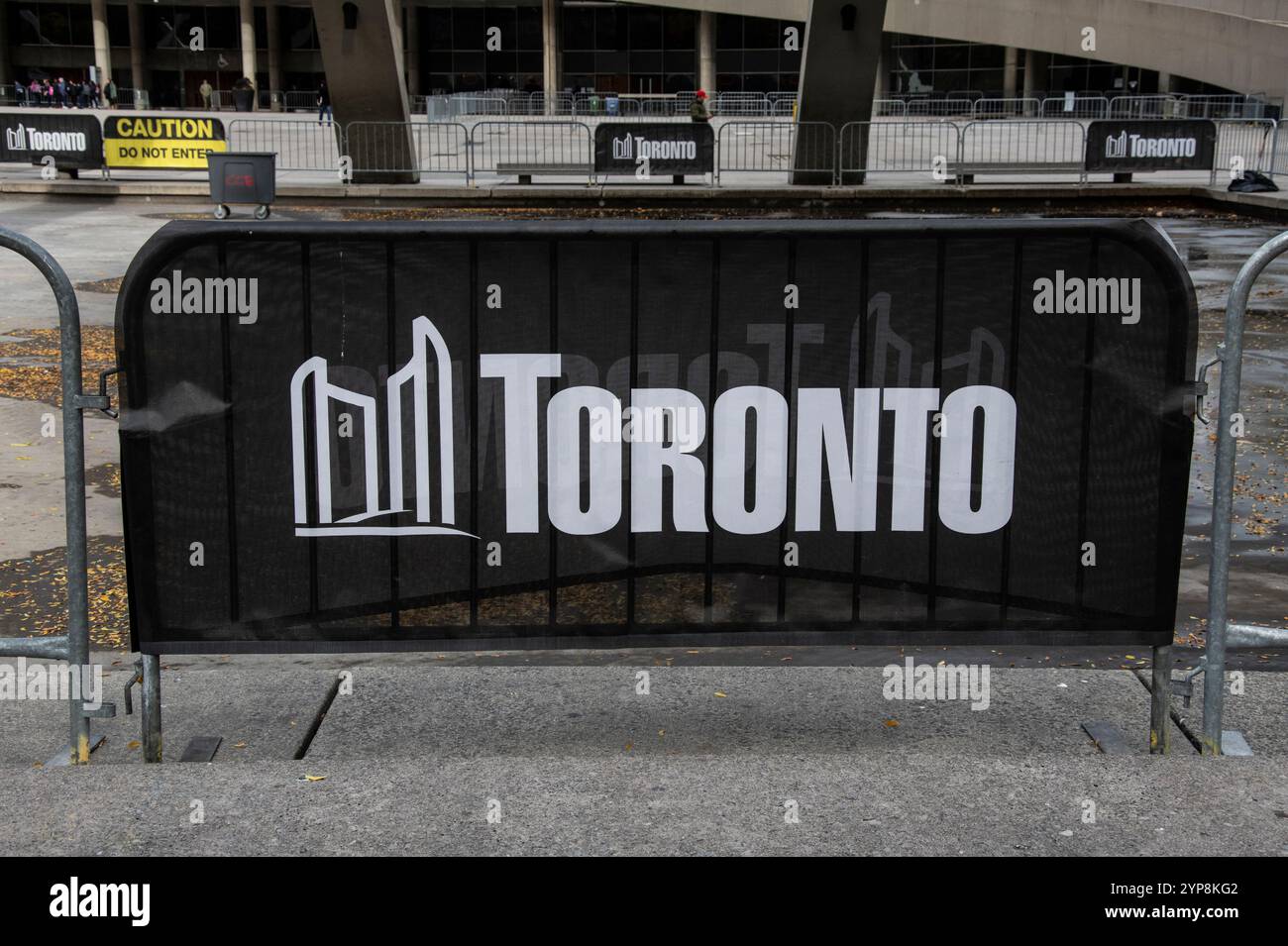 Toronto sign on a fence at the rink at Nathan Phillips Square on Queen ...