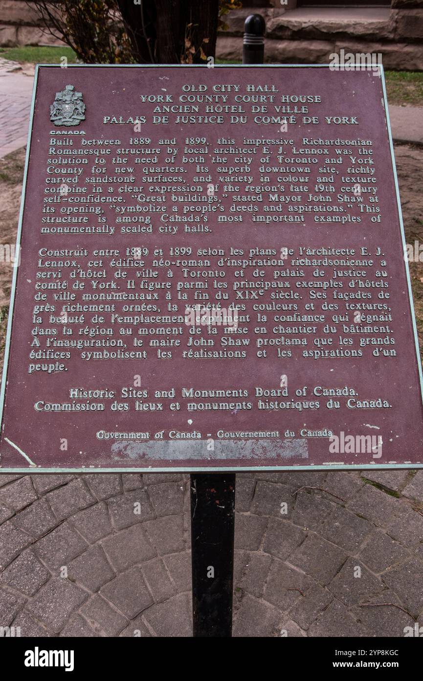 Information plaque on history of Old city hall on Queen Street West in ...