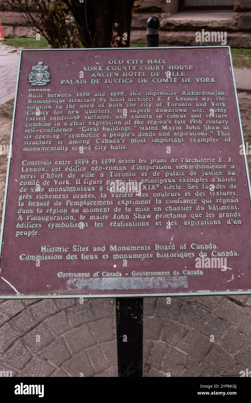 Information plaque on history of Old city hall on Queen Street West in ...