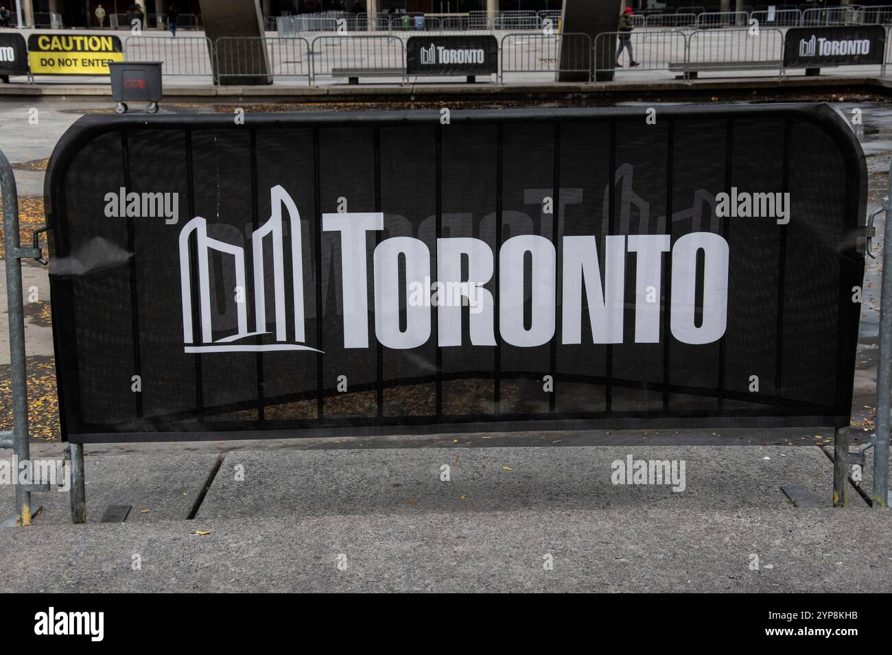 Toronto sign on a fence at the rink at Nathan Phillips Square on Queen ...