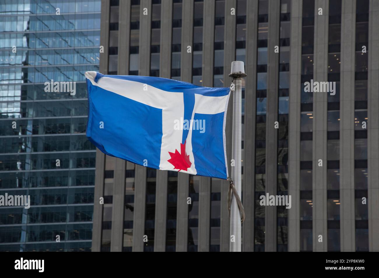 City flag of Toronto at city hall on Queen Street West in downtown ...
