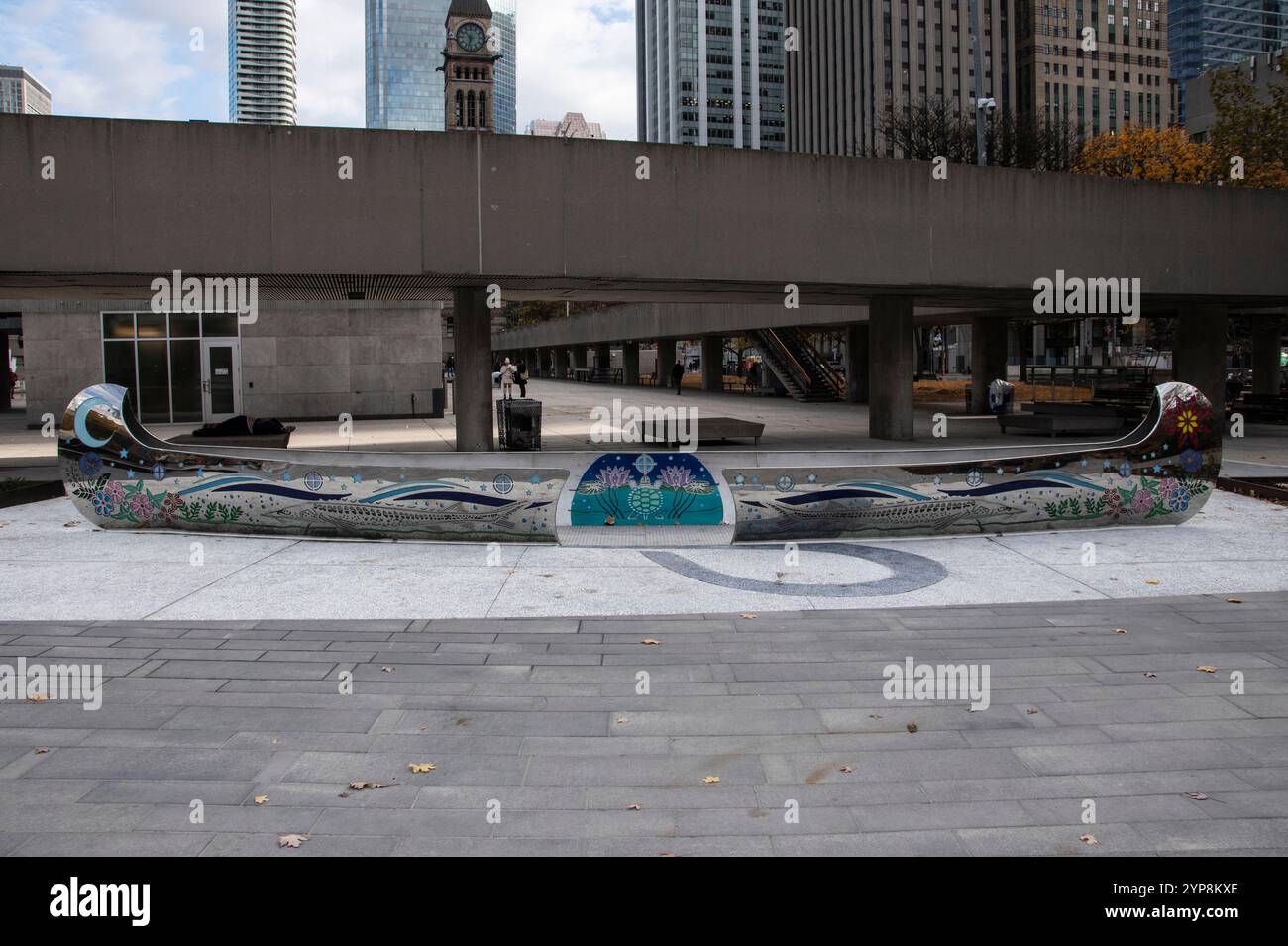 The Métis Voyageur canoe at Spirit Garden at Nathan Phillips Square on Queen Street West in ...