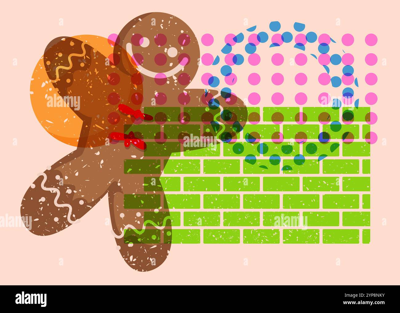 Risograph Gingerbread Man Christmas Cookie with geometric shapes ...