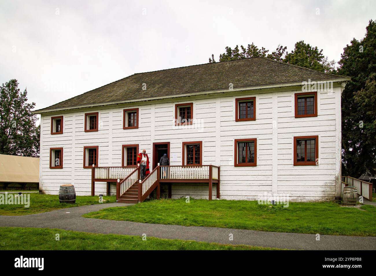 Historic building with costumed docent at Fort Langley (1827), a fur ...