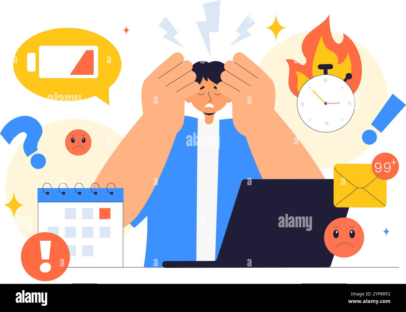 Work Burnout Prevention Vector Illustration Highlighting Emotional ...