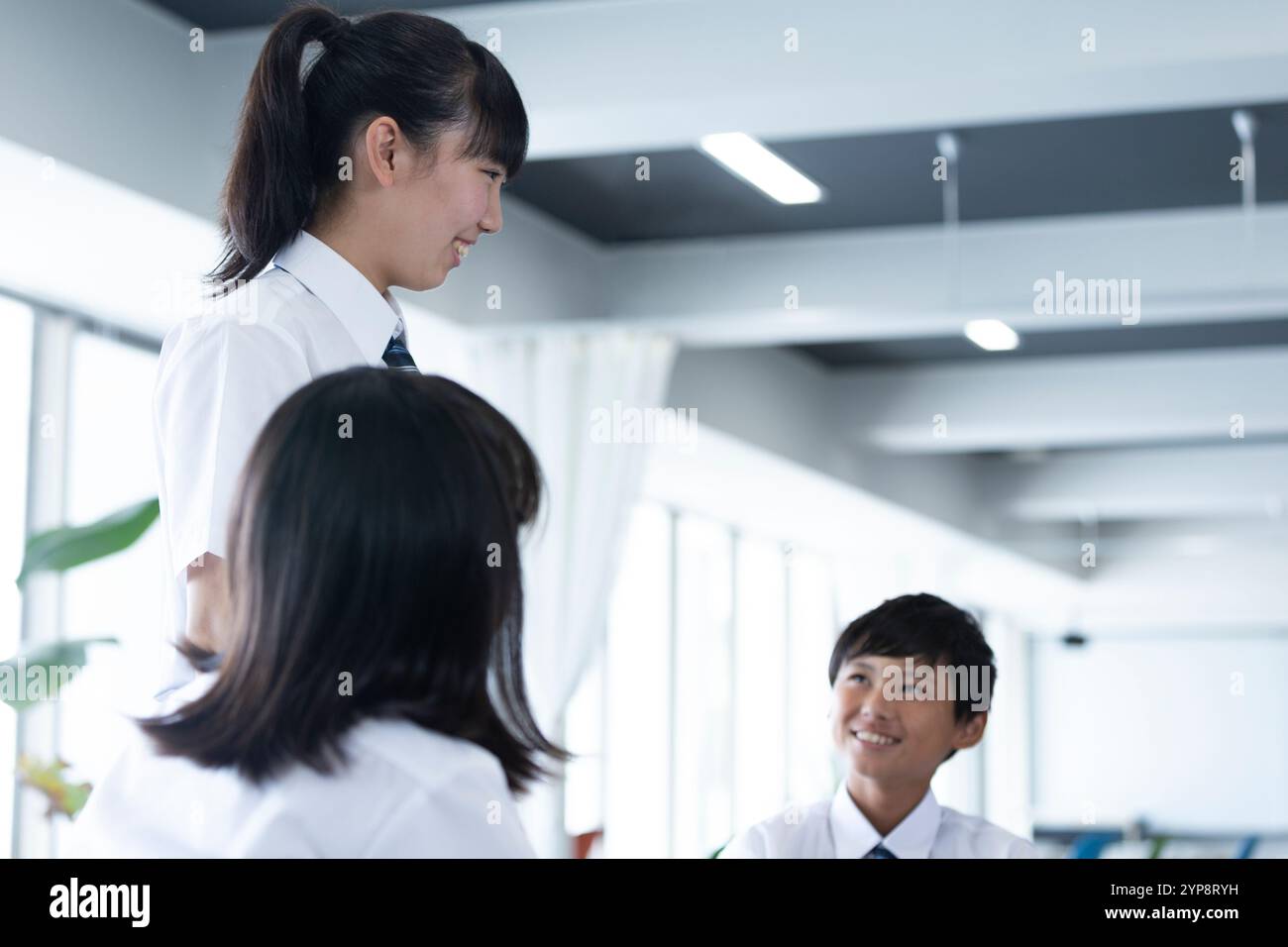 Junior high school students doing group work Stock Photo - Alamy