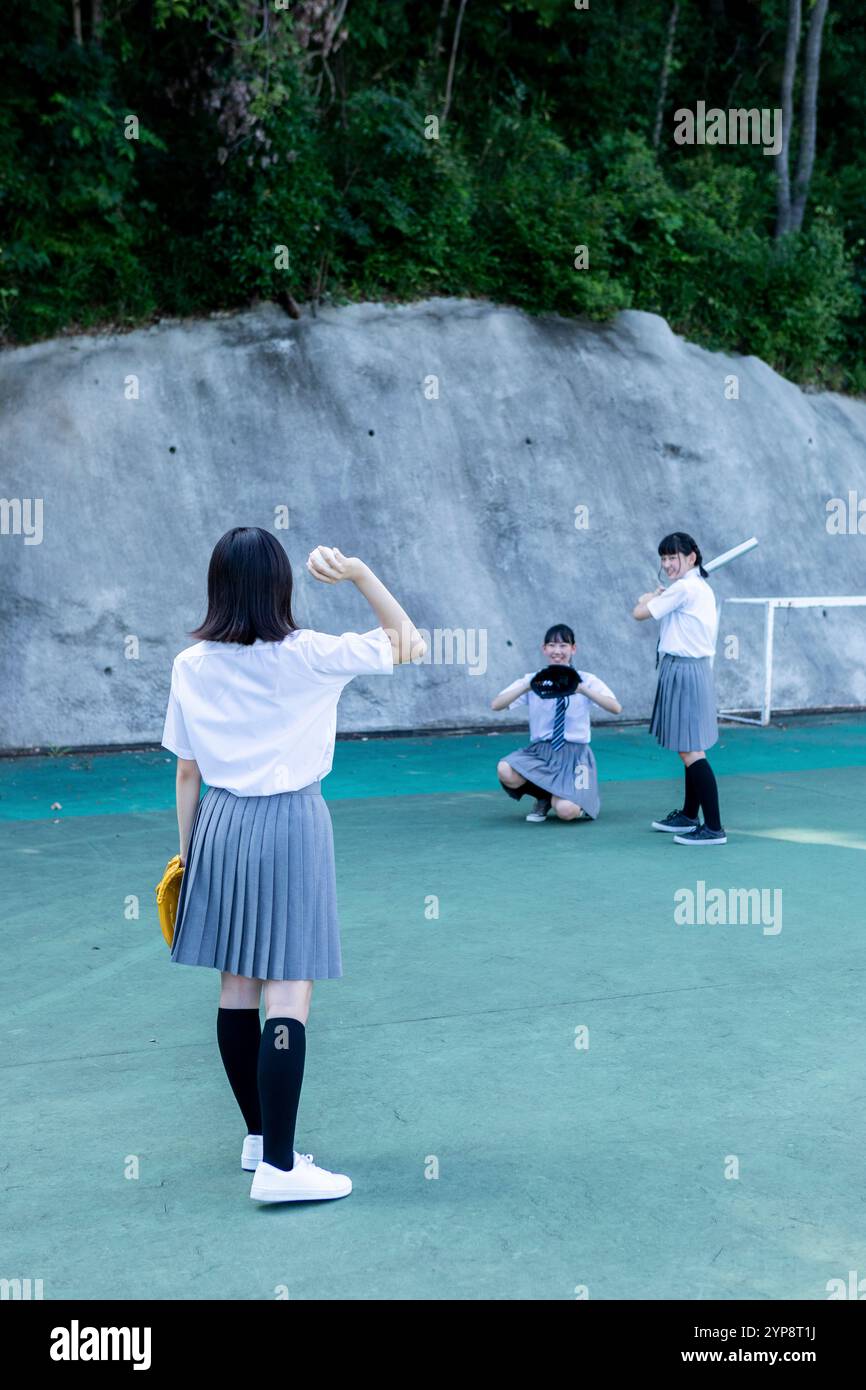 Junior high school students playing baseball Stock Photo - Alamy