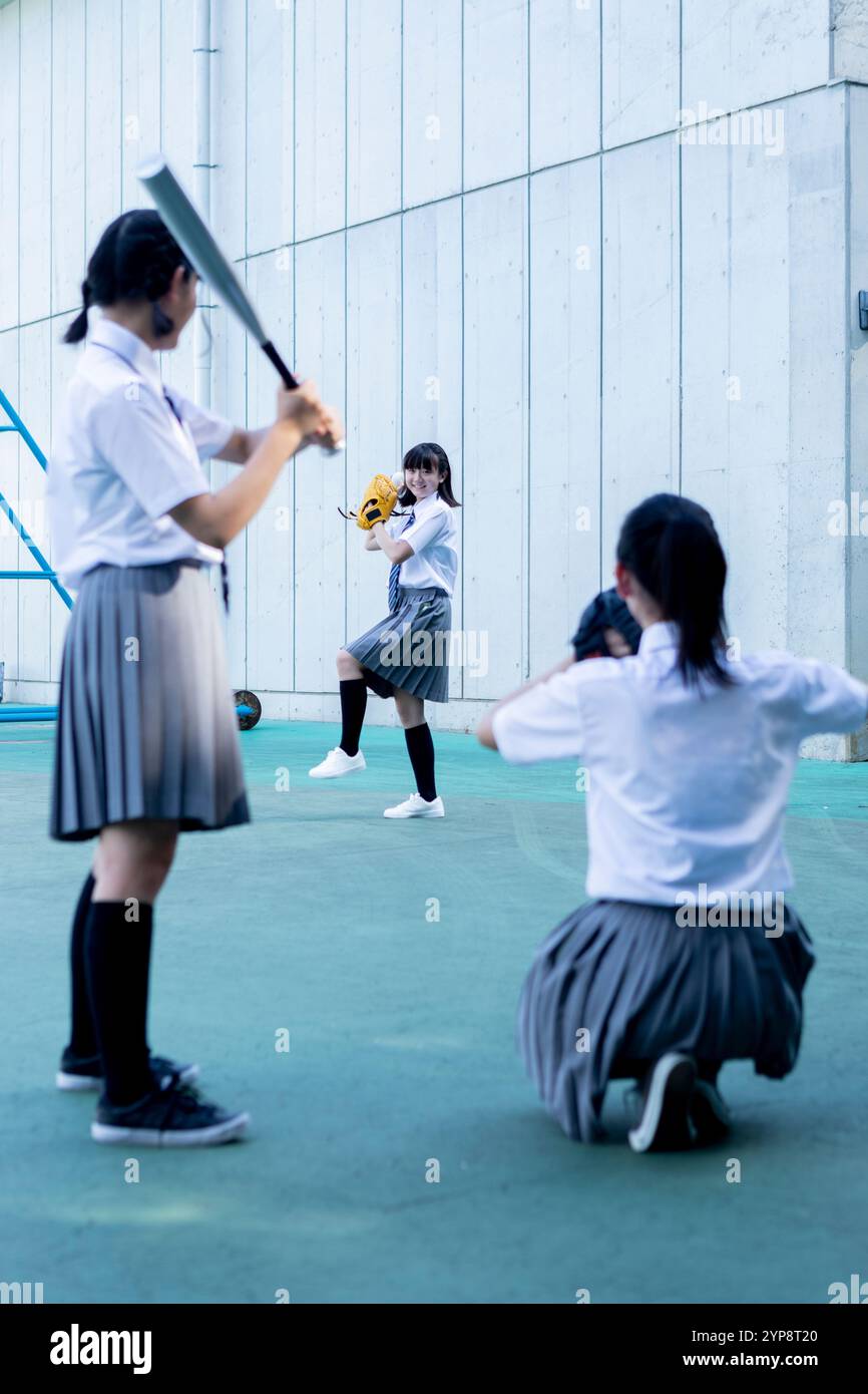 Junior high school students playing baseball Stock Photo - Alamy