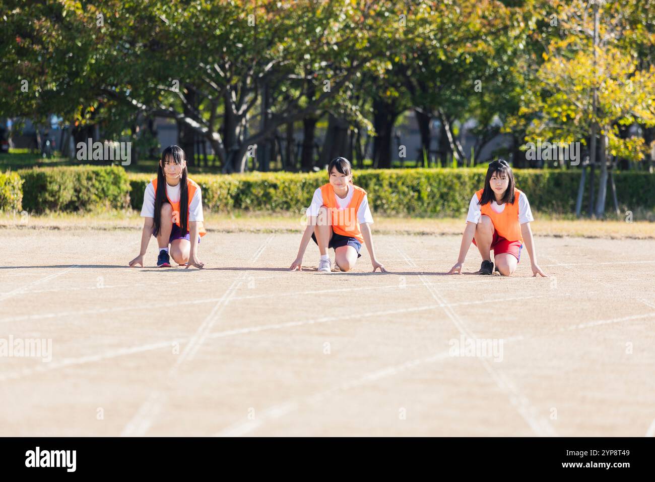 High school students lining up at the start line Stock Photo - Alamy