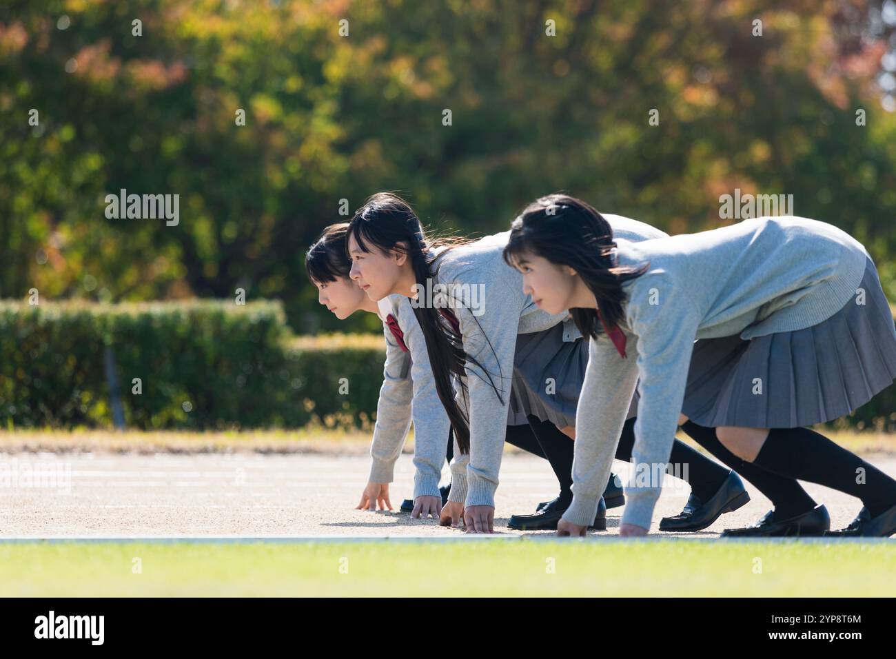 High school students lining up at the start line Stock Photo - Alamy