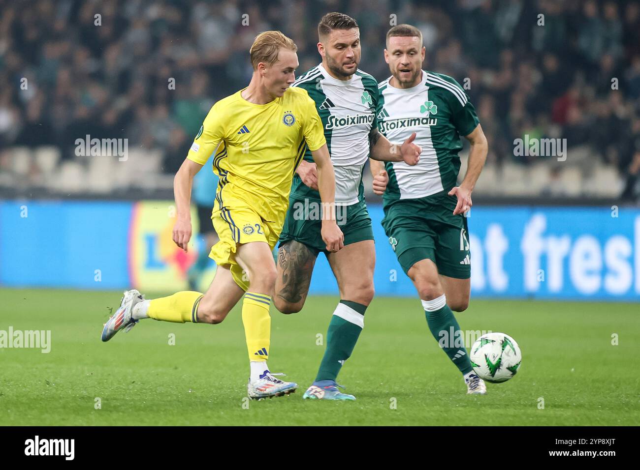 Athens, Greece. 28th Nov, 2024. Bart Schenkeveld (C) of Panathinaikos ...