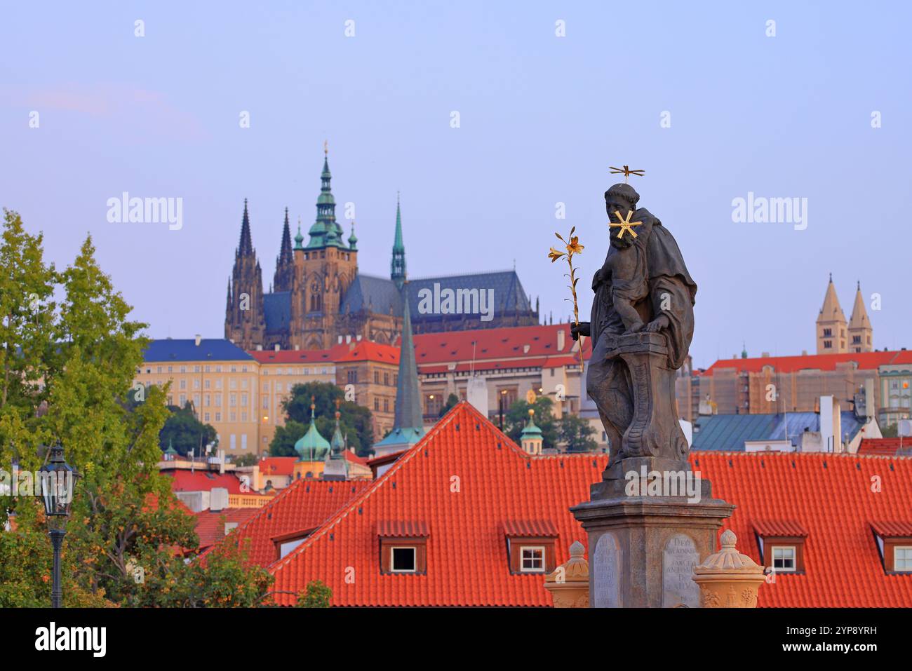 Statues at Charles Bridge (Karluv most) Landmark stone bridge in Prague ...