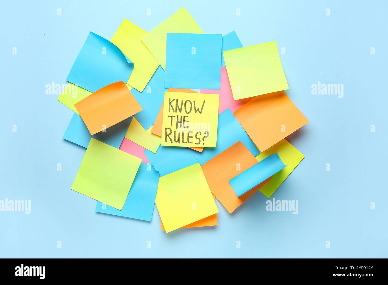 Sticky notes with text KNOW THE RULES? on blue background Stock Photo ...