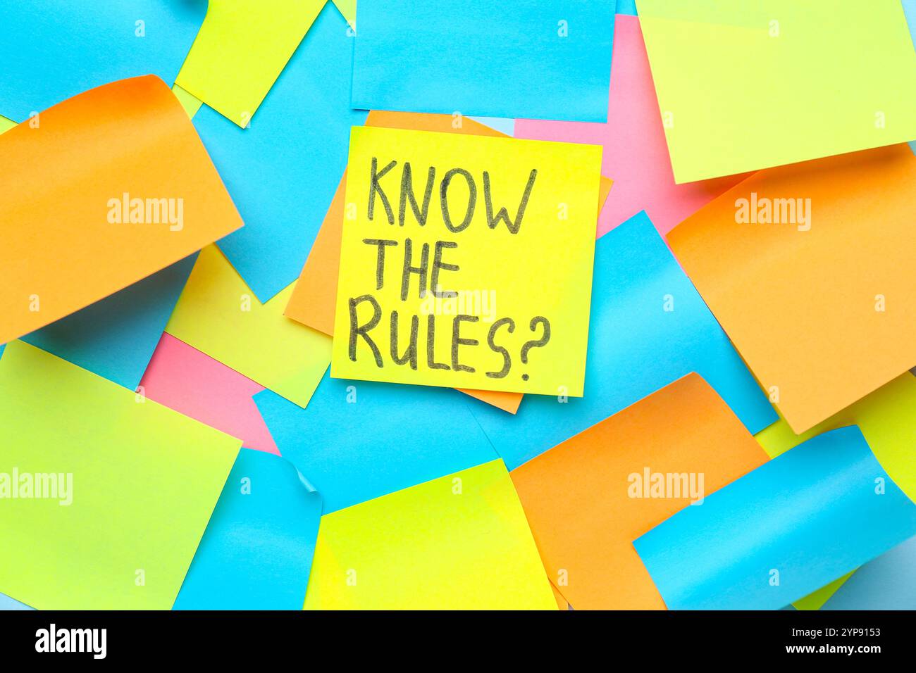 Sticky notes with text KNOW THE RULES?, closeup Stock Photo - Alamy