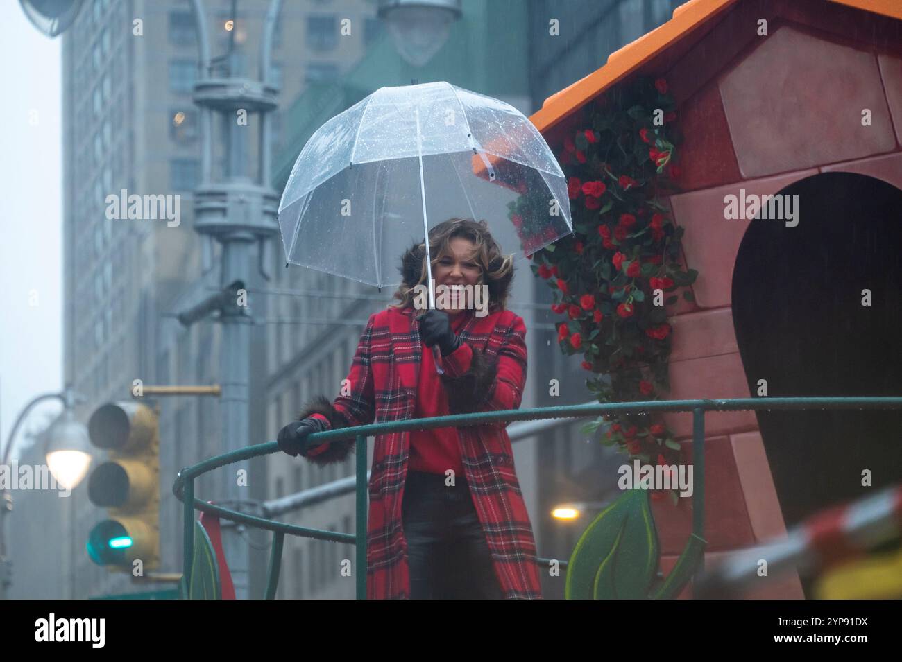 New York, United States. 28th Nov, 2024. Rachel Platten rides the Pasta ...