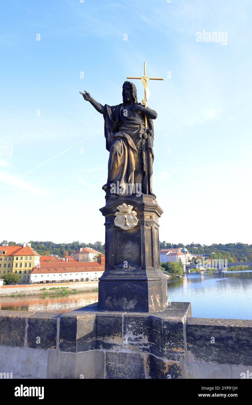 Statues at Charles Bridge (Karluv most) Landmark stone bridge in Prague ...