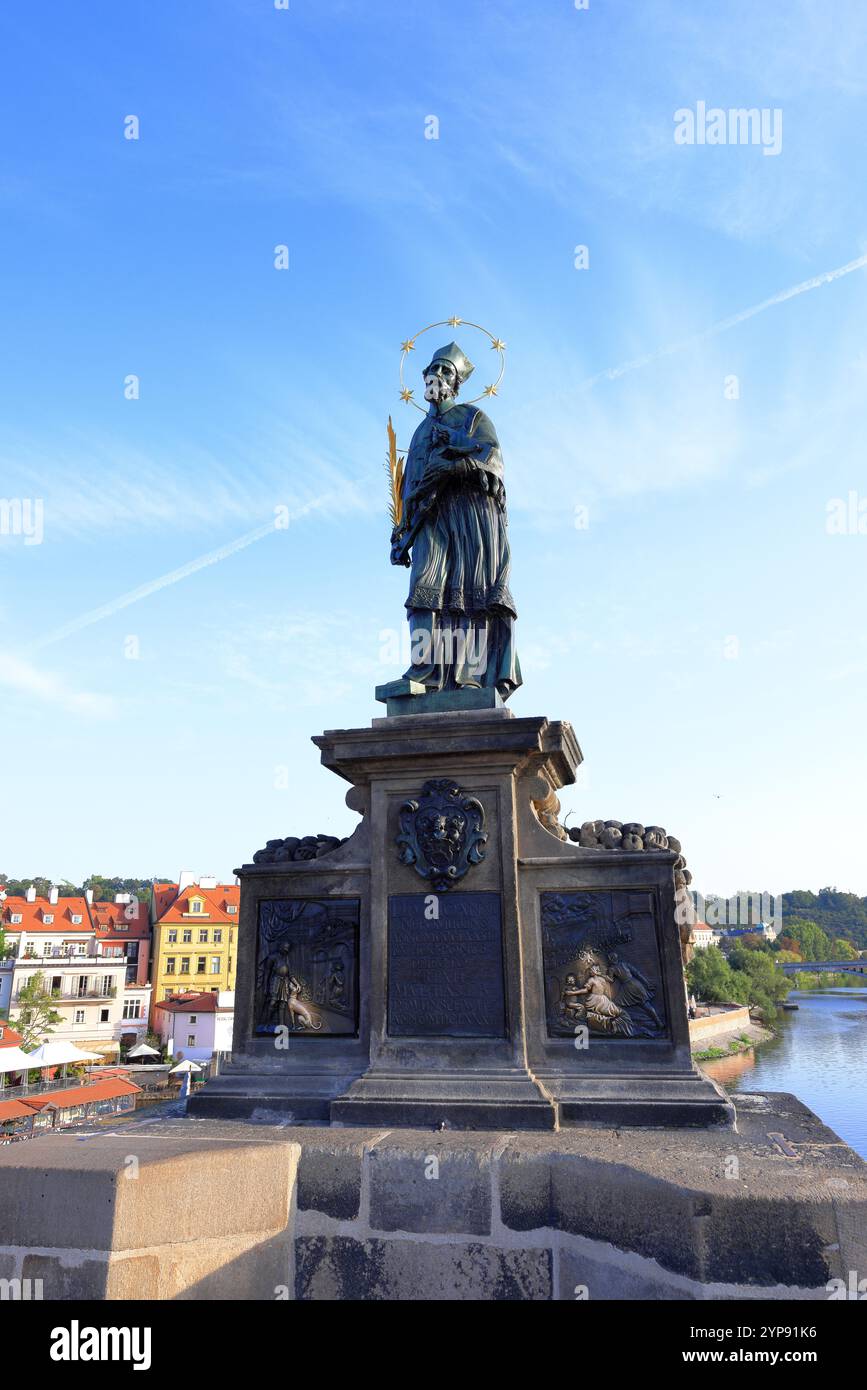 Statues at Charles Bridge (Karluv most) Landmark stone bridge in Prague ...
