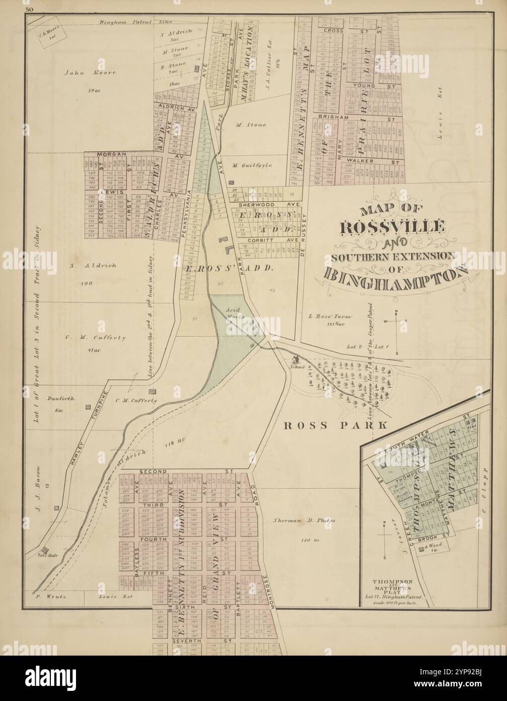 Map of Rossville and Southern Extention of Binghampton [sic] 1876 Stock ...