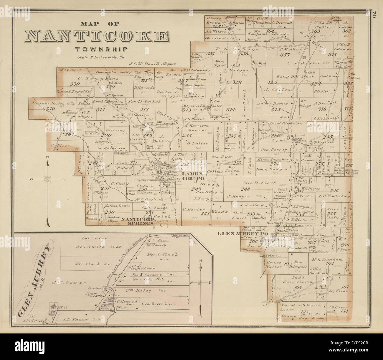 Map of Nanticoke Township; Glen Aubrey[Village] 1876 Stock Photo - Alamy
