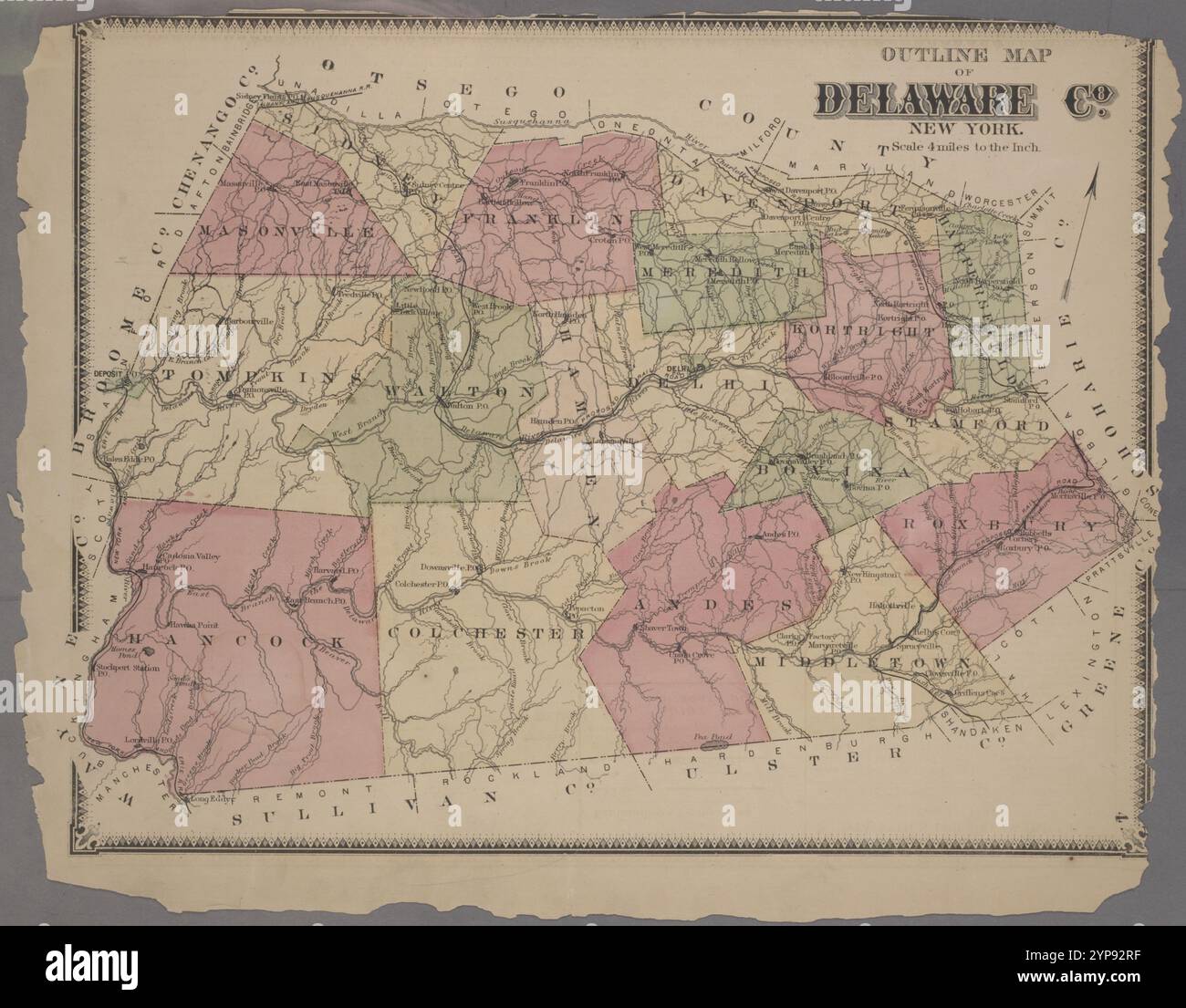 Outline Map of Delaware Co. New York 1869 by Beers, F. W. (Frederick W ...