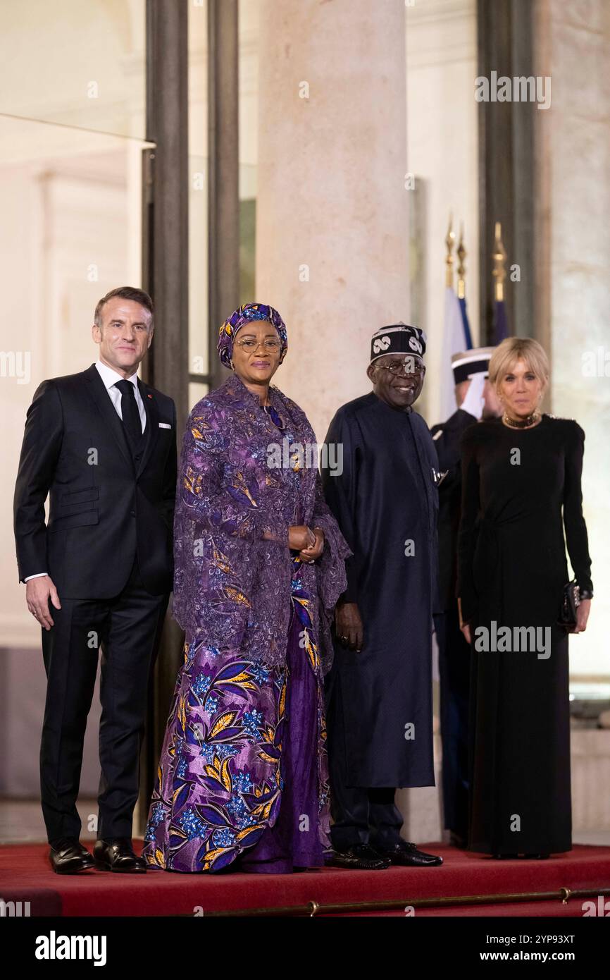 Paris, France. 28th Nov, 2024. France's President Emmanuel Macron and his wife Brigitte Macron ...