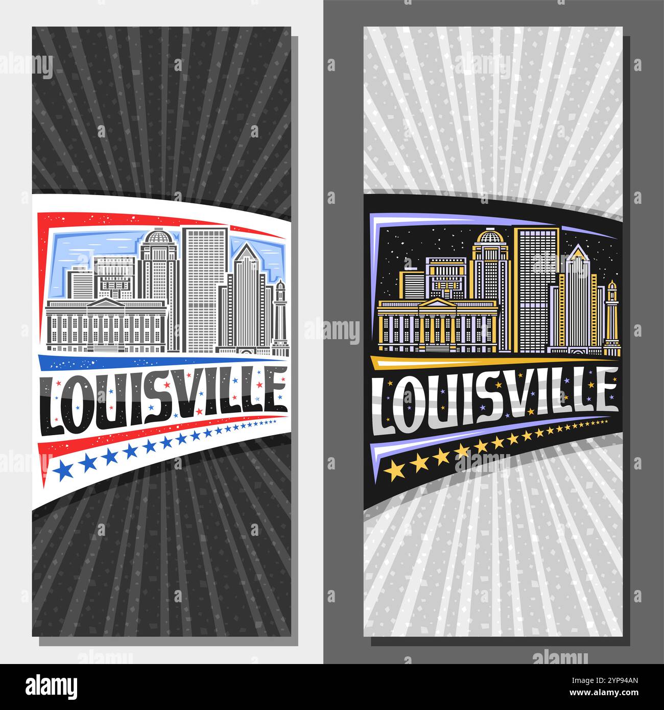 Vector vertical layouts for Louisville, decorative ticket with ...