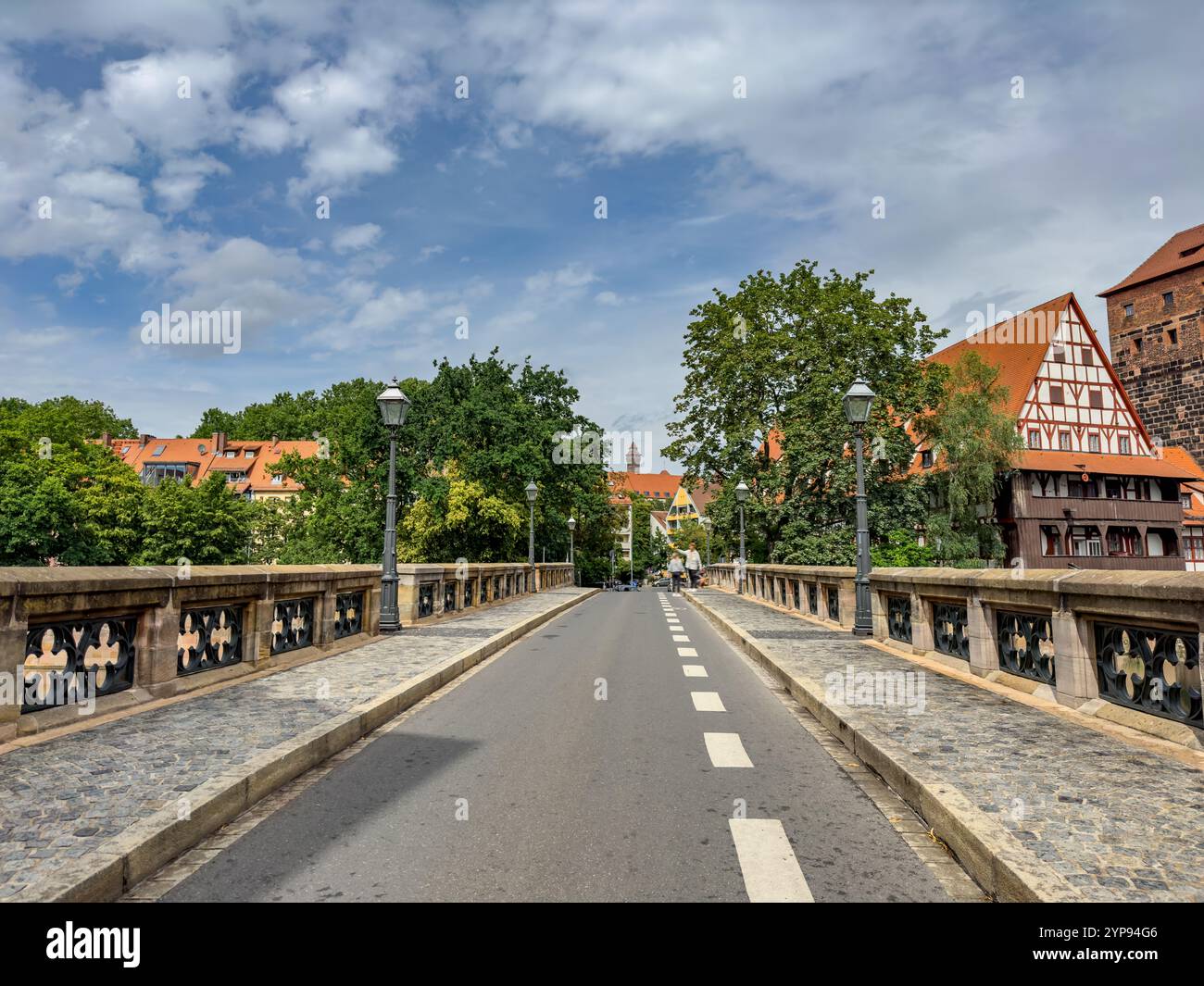 General view of the Maxbrücke (Max bridge) on the Pegnitz river in old ...