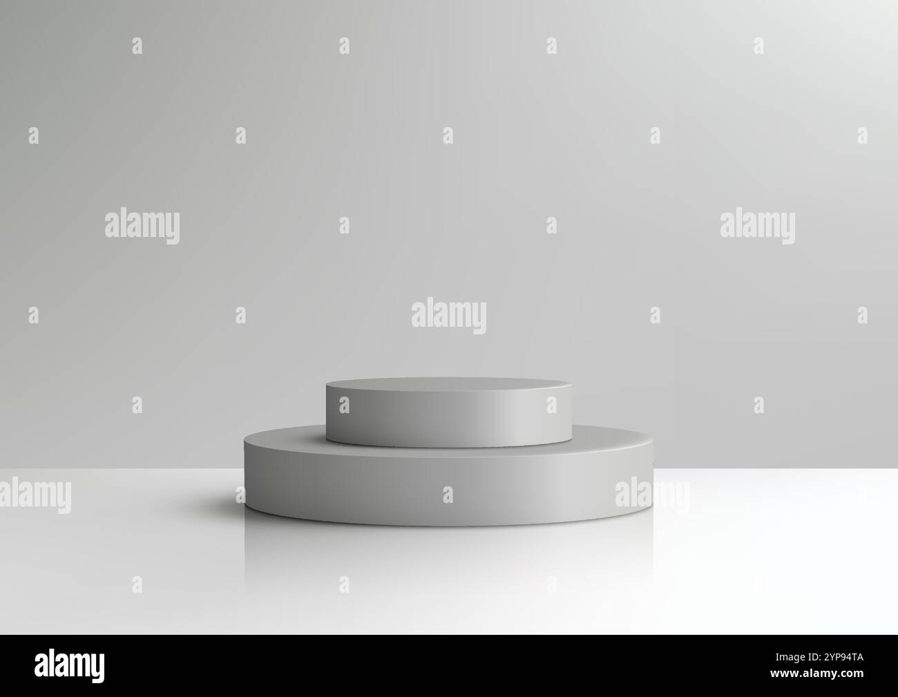 Minimalist 3D mockup two stacked gray circular platforms on a clean ...