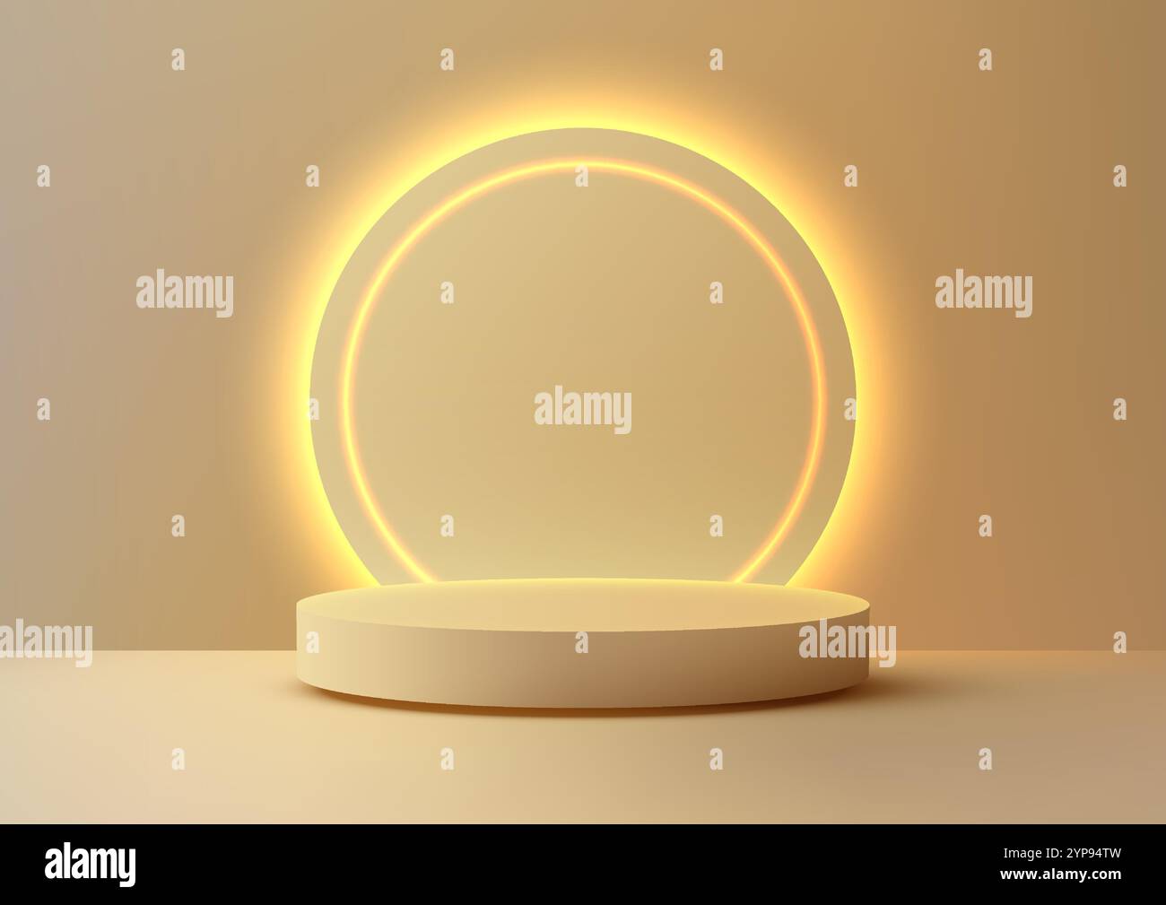 3D circular podium illuminated by a glowing circle yellow halo sits on ...