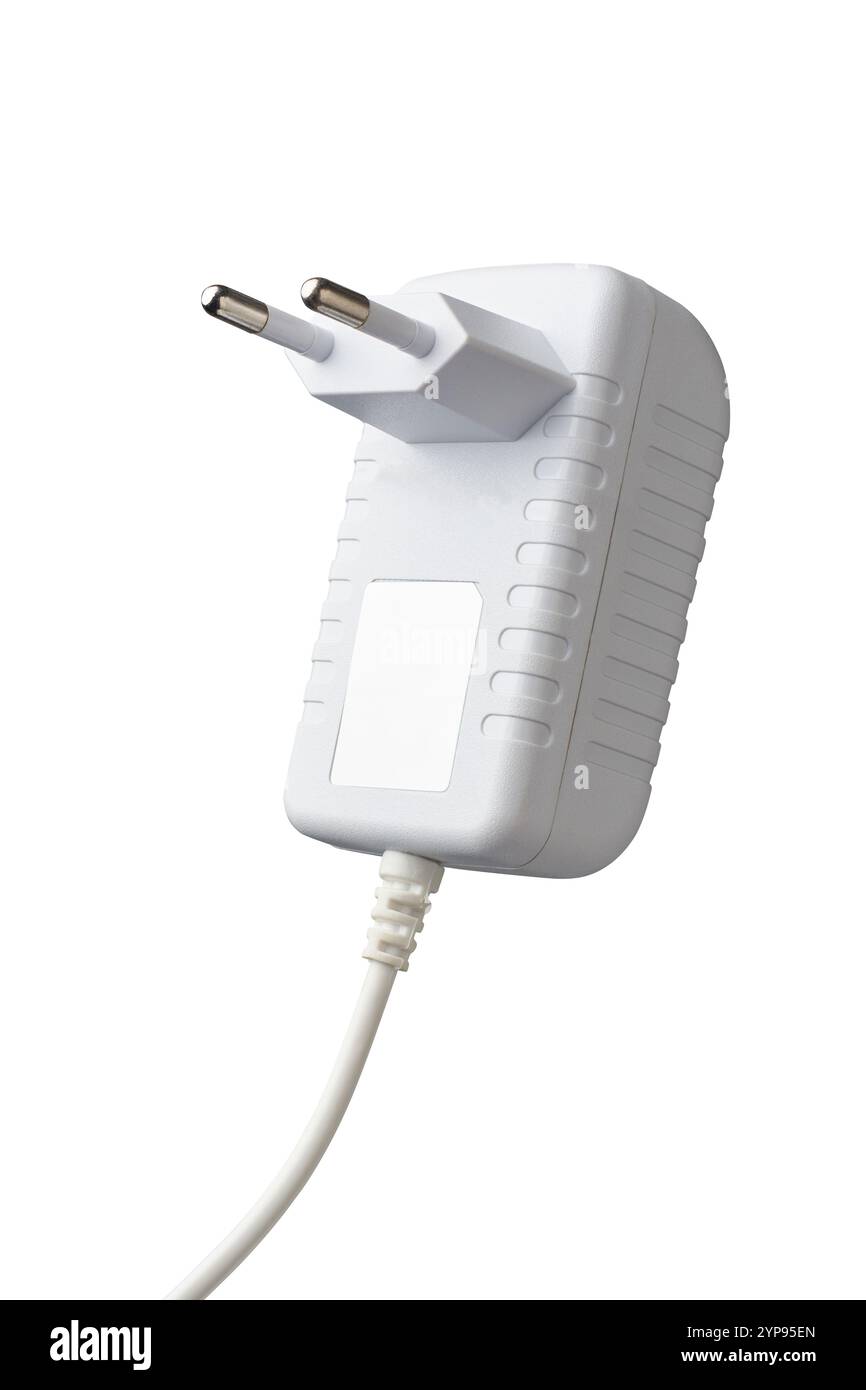 white color rectangular shape two pin round prongs ac power adapter ...
